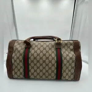 Gucci | Bags | Vintage Gucci Gg Coated Canvas Web Stripe Boston Duffle ...